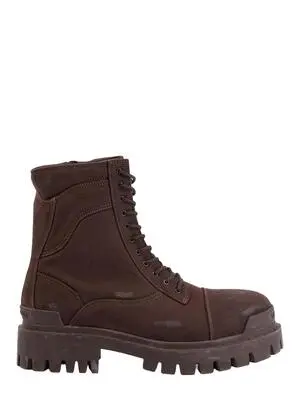 Balenciaga Strike Distressed Canvas Combat Boots - Brown