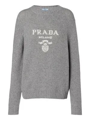 Prada Logo Intarsia Wool And Cashmere Sweater - Grey