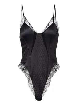 Versace Lace-trimmed Silk-blend Satin Bodysuit - Black