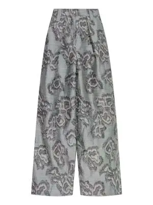 GANNI Frayed Floral Palazzo Pants - 876 Grey