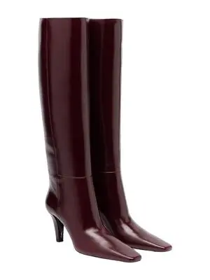 Saint Laurent Jill 75 Leather Knee-high Boots - Burgundy