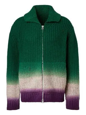 Sacai Ribbed-knit Wool Zip-up Cardigan - Green