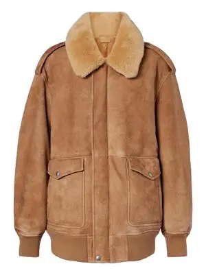 Prada Shearling-trimmed Suede Jacket - Beige