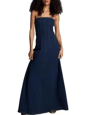 KENNETH COLE Seamed Strapless Denim Maxi Dress - Midnight Rinse Wash