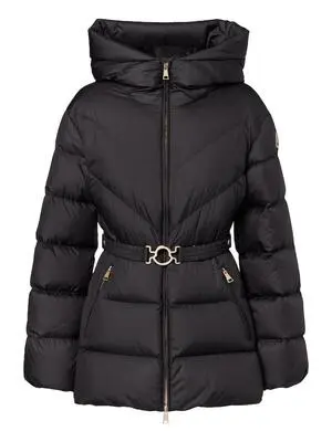 Moncler Brosse Belted Hooded Down Jacket - Black