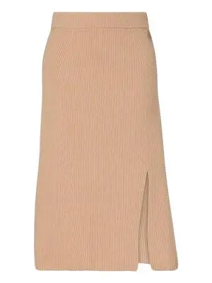 Moncler Ribbed-knit Wool And Cashmere Midi Skirt - Beige