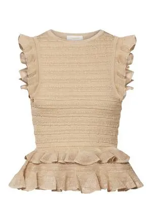 Zimmermann Hypnotic Knitted Ruffled Lamé Top - Gold