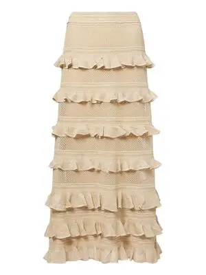 Zimmermann Hypnotic Tiered Lamé Maxi Skirt - Beige