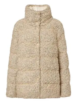 Moncler Cochehelle Checked Tweed Down Jacket - Beige