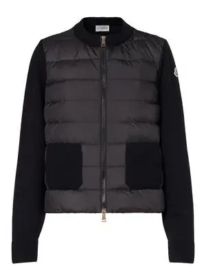 Moncler Down-paneled Virgin Wool Cardigan - Black