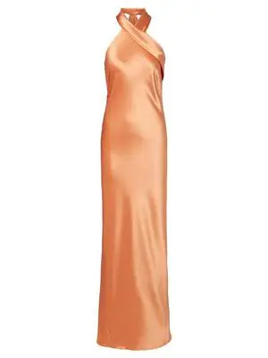 Galvan Pandora Halterneck Satin Gown - Orange