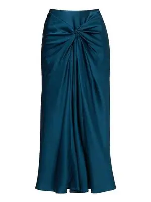 Dries Van Noten Gathered Satin Midi Skirt - Blue