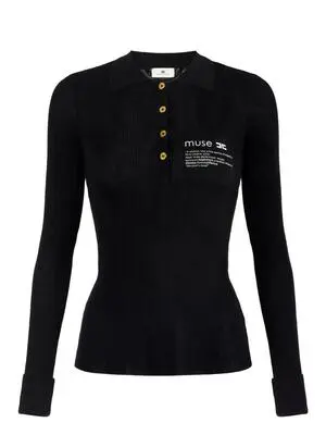 Elisabetta Franchi Ribbed Polo Shirt - Black