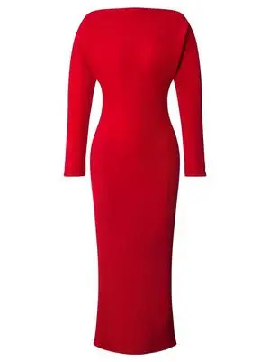 Alberta Ferretti Slash-neck Midi Dress - Red