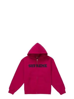 Supreme Collegiate Applique Zip Up Hooded Sweatshirt Fuchsia