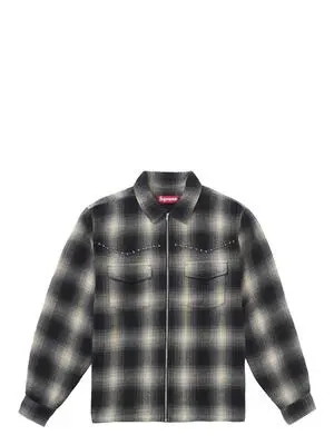 Supreme Studded Shadow Plaid Zip Up Shirt - Black