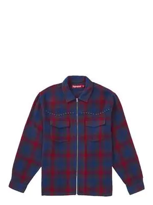 Supreme Studded Shadow Plaid Zip Up Shirt - Red