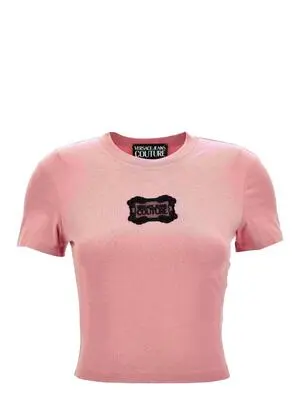 Versace Logo-patch Cropped T-shirt - Pink