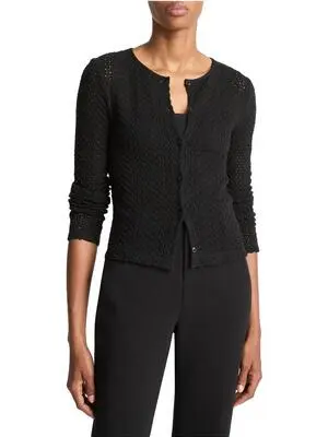 Vince Textural Cotton Knit Cardigan - Black