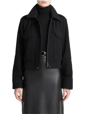 Vince Italian Wool-blend Cropped Jacket - Black