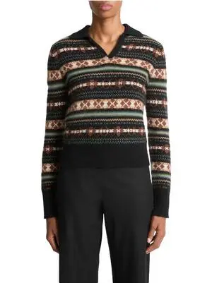 Vince Fair Isle Cashmere Polo Sweater - Red