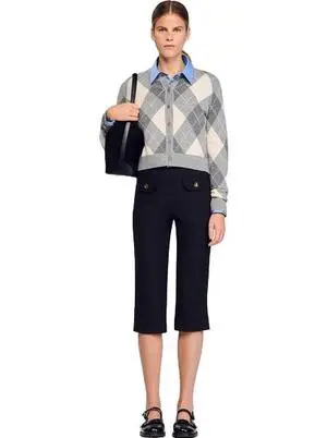Sandro Argyle Pattern Cardigan - Black / White / Pink / Gray
