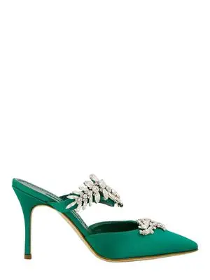 Manolo Blahnik 90mm Crystal-embellished Satin Mules - Green