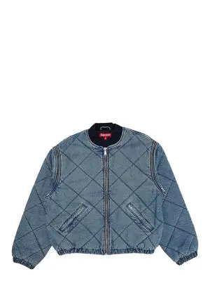 Supreme Zip-Off Sleeve Quilted Denim Bomber Jacket - Blue