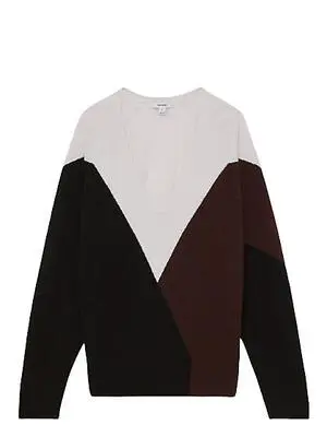 REISS V-neck Color-block Wool And Cashmere-blend Jumper - Black Burgundy Cream