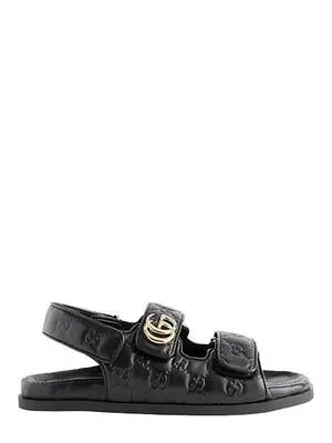 Gucci Marmont Gg Leather Flat Sandals - Black