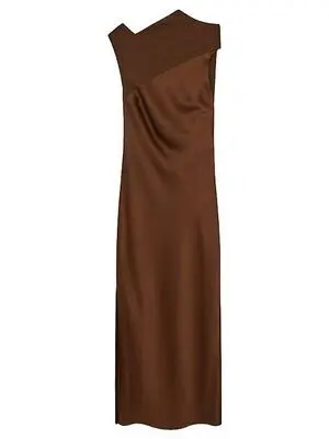 REISS Alula Tie-back Satin Midi Dress - Bronze