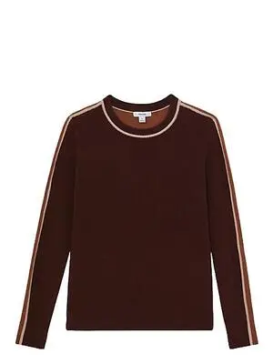 REISS Anne Crewneck Color-block Jumper - Burgundy Tan