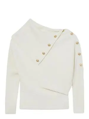 REISS Stretch-knit Jumper With Shawl Collar - Ivory