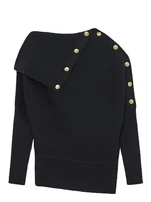 REISS Shawl-collar Button-embellished Stretch-knit Jumper - Navy