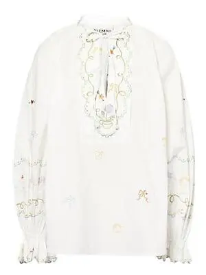 ALEMAIS Giulia Embroidered Cotton-poplin Blouse - Cream