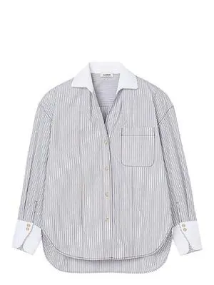 Sandro Striped Relaxed-fit Cotton Shirt - Ecru / Bleu