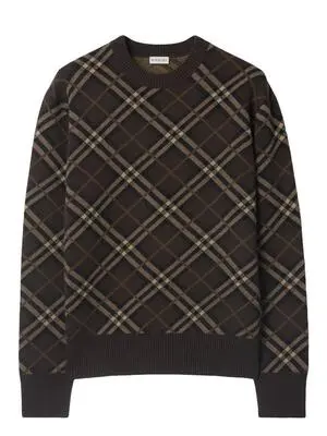 Burberry Check Wool Cashmere Blend Sweater - Truffle Brown
