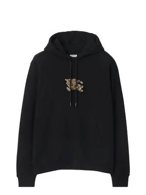 Burberry Equestrian Knight Design Check Cotton Hoodie - Black