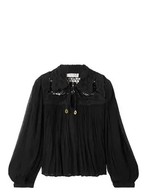 Sea Daphne Lace-trimmed Crinkled Crepon Blouse - Black