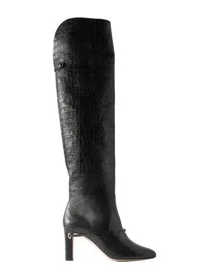 Jennifer Chamandi Samu Over-the-knee Croc-effect Leather Boots - Black