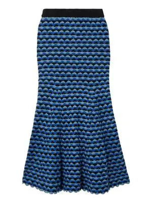 Escvdo Profundo Pleated Scalloped Crocheted Cotton Midi Skirt - Blue