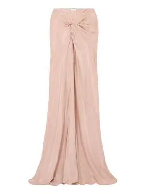 Dries Van Noten Twist-front Gathered Silk-satin Jacquard Maxi Skirt - Pink