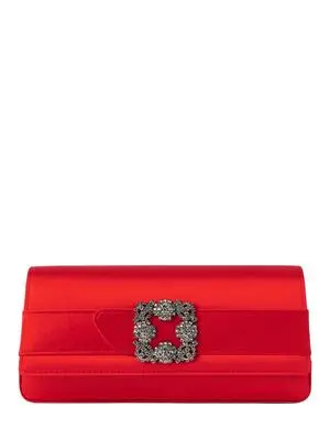 Manolo Blahnik Gothisi Crystal-embellished Satin Clutch - Red