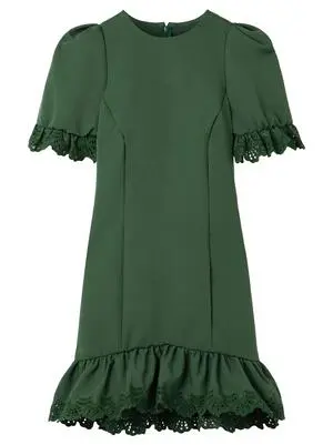 KIKA VARGAS Amenah Ruffled Broderie Anglaise-trimmed Crepe Mini Dress - Green