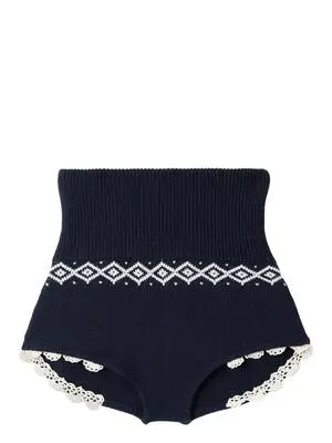Magda Butrym Crochet-trimmed Wool-jacquard Shorts - Blue