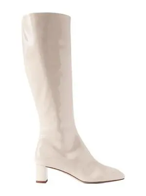 AeydĒ Marty Patent-leather Knee Boots - Cream