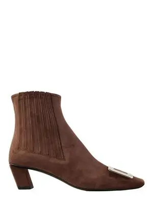 ROGER VIVIER Belle Vivier Buckled Suede Chelsea Boots - Brown