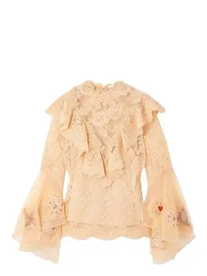 Zimmermann Hypnotic Appliquéd Ruffled Lace Blouse - Cream