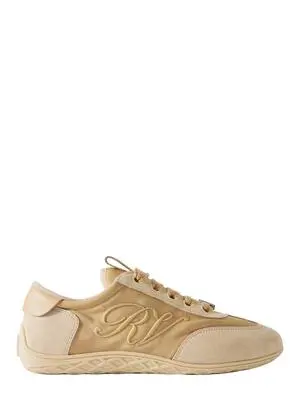 ROGER VIVIER Leather-trimmed Suede And Embroidered Canvas Sneakers - Neutrals