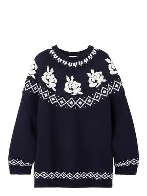 Magda Butrym Intarsia-Knit Wool Sweater Navy